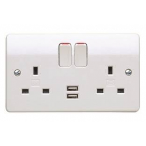 K2743 MK 13A 2 Gang Twin USB Double Pole Switched Socket Outlet